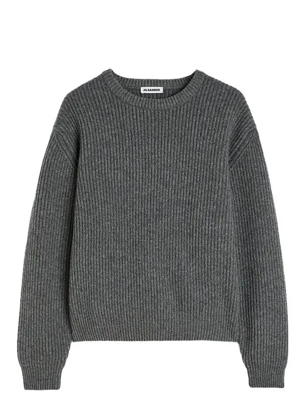 JIL SANDER Rib Knit Crew Neck Sweater - Gray
