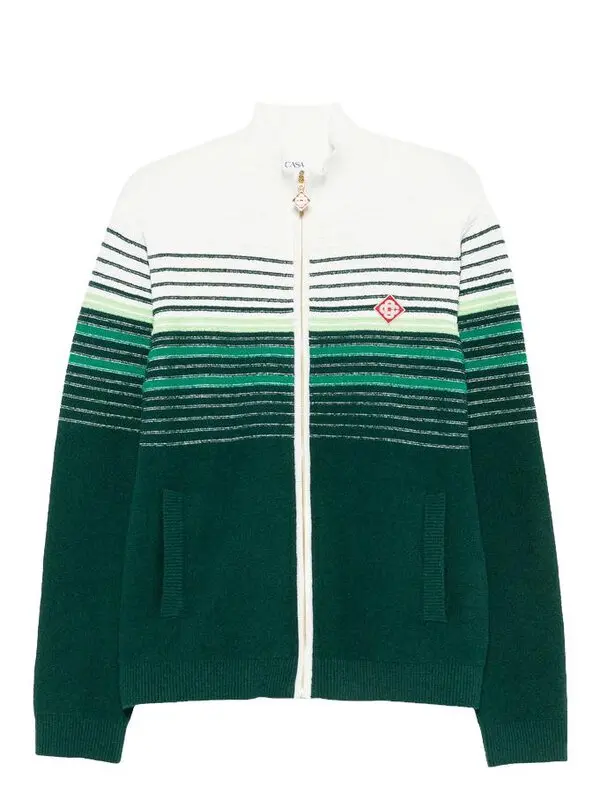 Casablanca Striped High Neck Zip-up Cardigan - Green