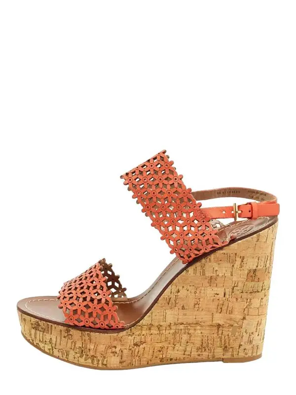 Tory Burch Daisy Perforated Wedge Sandals - Orange