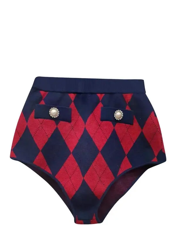 Alessandra Rich Argyle Knit Shorts - Blue