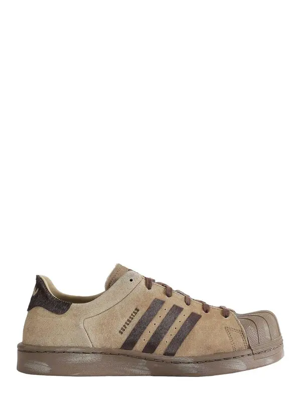 Adidas X Avavav Sst Distressed Leather And Ponyhair Sneakers - Brown