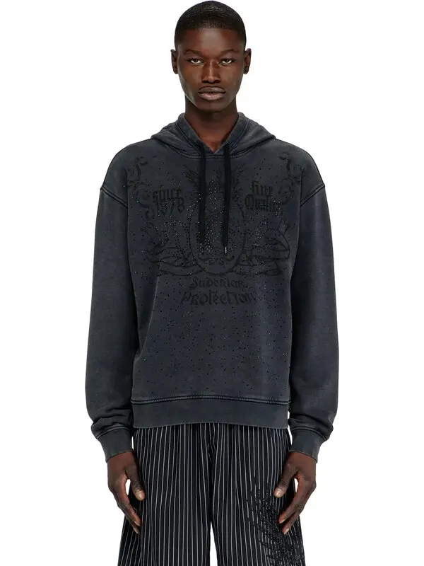 DIESEL® Printed Hoodie With Rhinestone Studs - Grey
