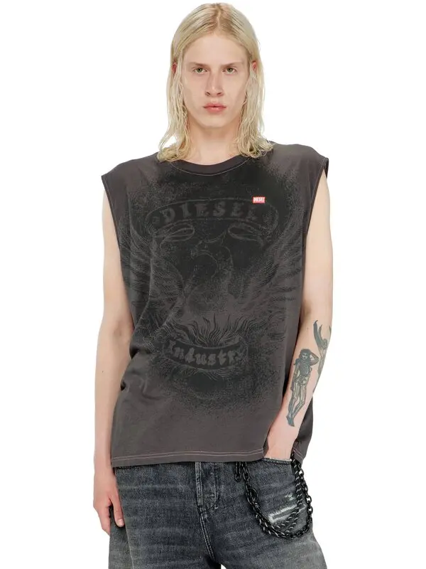 DIESEL® Sleeveless Top In Cotton With Tonal Graphic - Grey