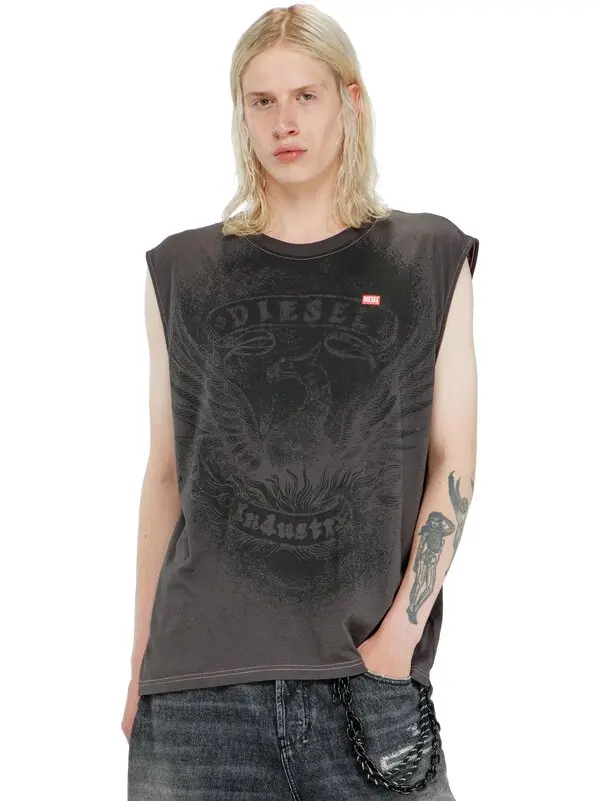 DIESEL® Sleeveless Top In Cotton With Tonal Graphic - Grey
