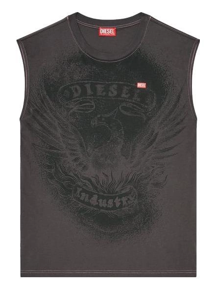 DIESEL® Sleeveless Top In Cotton With Tonal Graphic - Grey