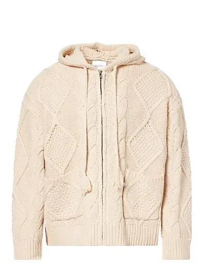 FOUND Zip-up Cable Knit Hoody - Cream