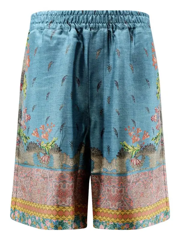 PIERRE-LOUIS MASCIA Silk Bermuda With Floral Print - Blue