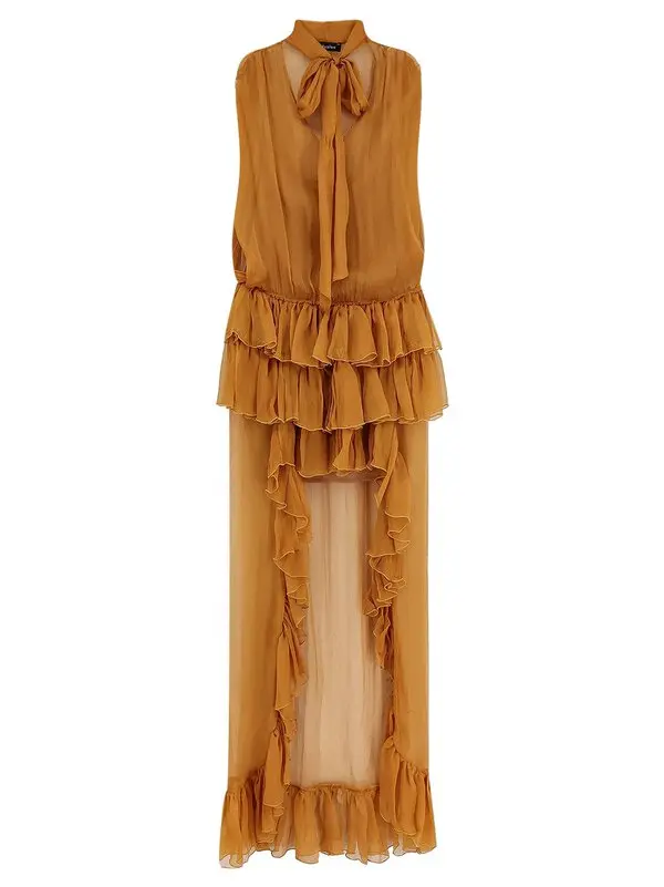 ACTUALEE Sleeveless Asymmetrical Ruffled Dress - Yellow