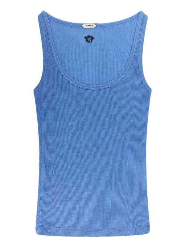 Versace Ribbed Wool Tank Top With Medusa Logo - Blue