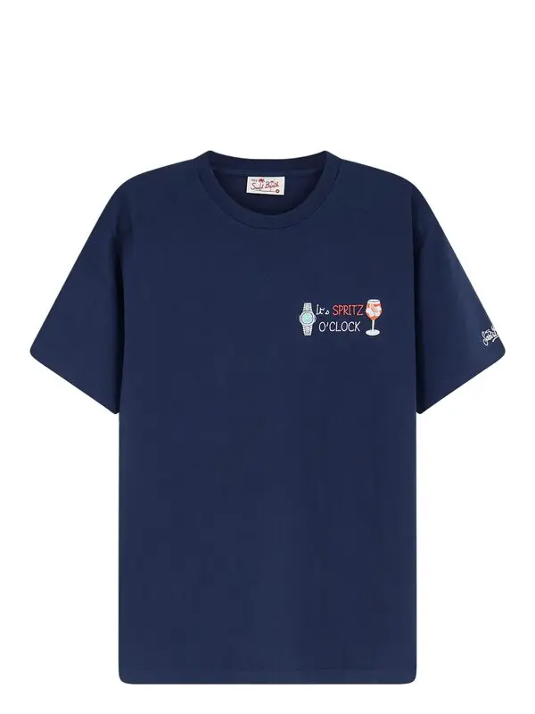 MC2 SAINT BARTH Portofino Cotton Tshirt With Embroidered Logo On The Front - Blue