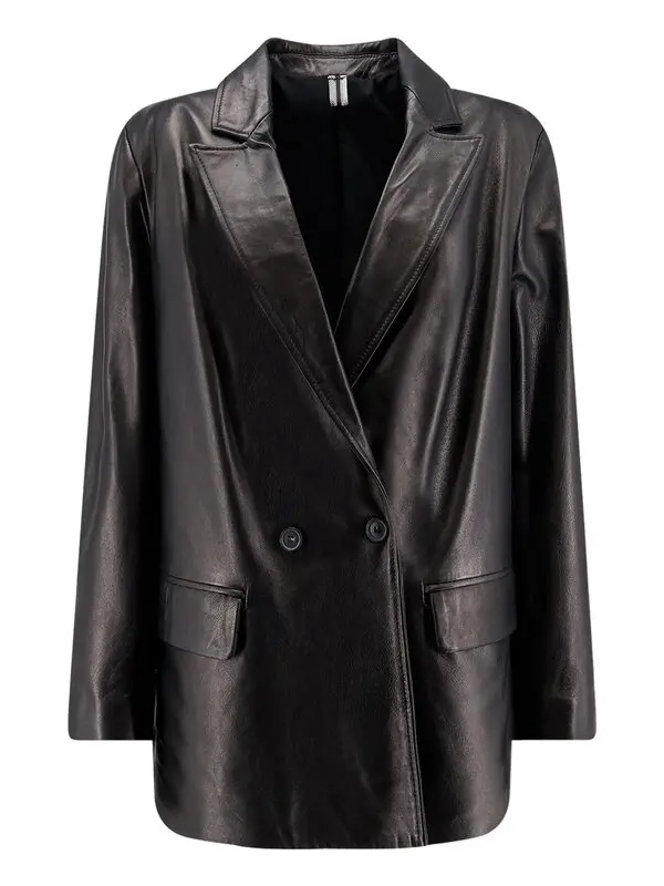 DFOUR Leather Double-breasted Blazer - Black