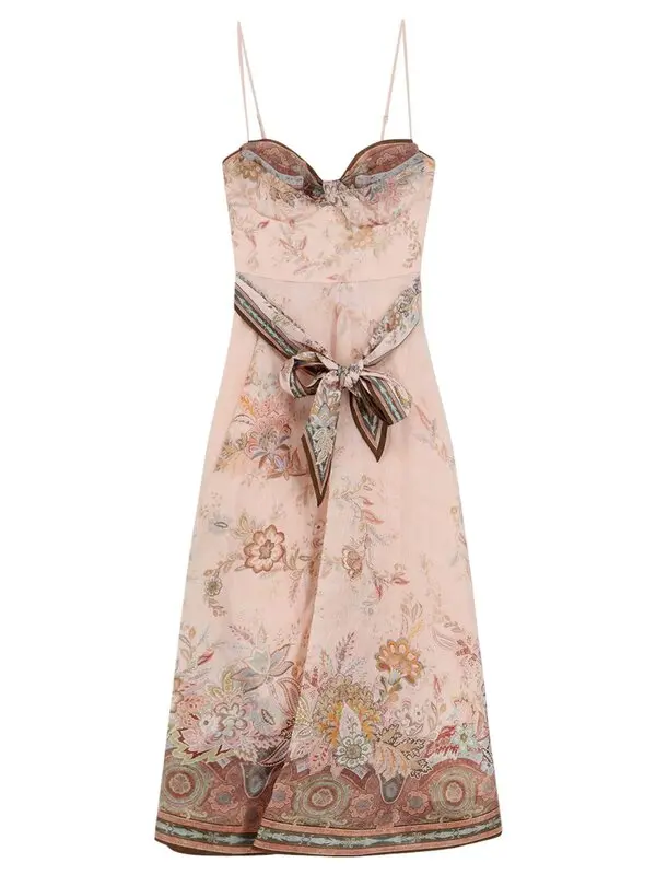 Zimmermann Alchemy Silk And Linen Blend Midi Dress With Allover Floral Print - Pink