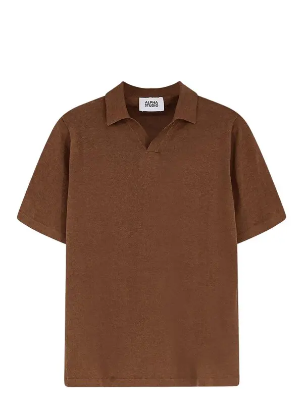 Alpha Studio Linen And Cotton Blend Polo Shirt - Brown