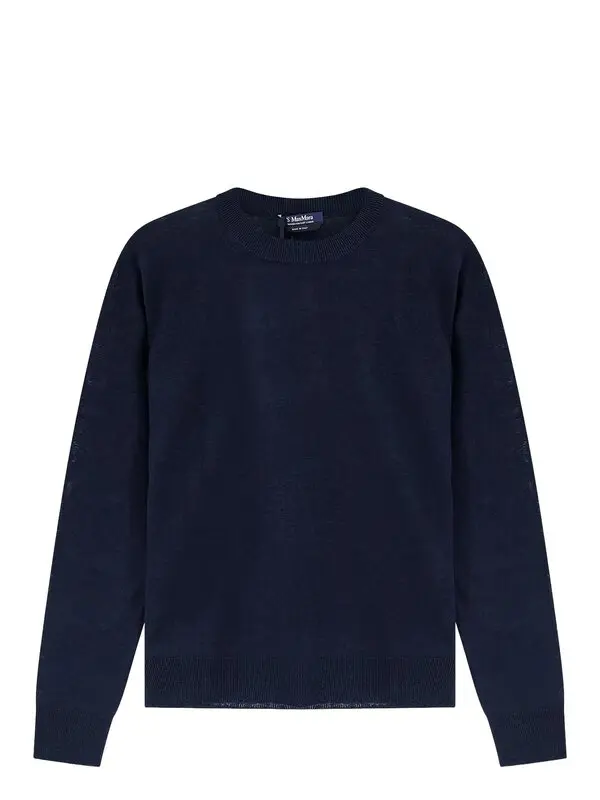 Max Mara Crew Neck Long Sleeve Linen Sweater - Blue