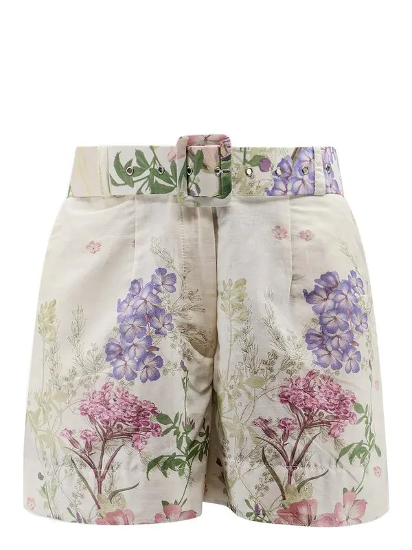 Charo Ruiz Ibiza Allover Floral Pattern Belted Shorts - Beige