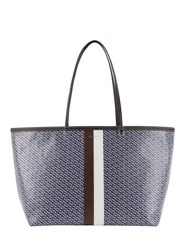 Tory Burch Racer Tote Shoulder Bag In Coated Canvas With Allover Logo - Blue