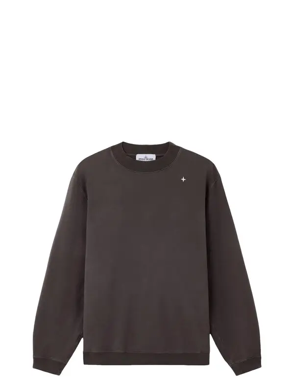 Stone Island Organic Cotton Crewneck Sweatshirt With Embroidered Logo - Grey