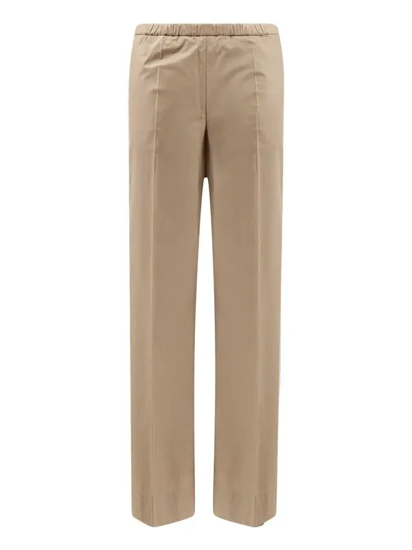 Moncler Wide Leg Cotton Trousers With Logo Patch - Beige