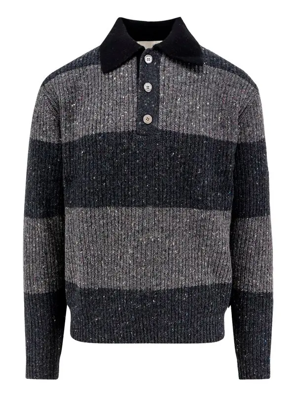 DUNST Chunky Wool Blend Rugby Sweater - Grey