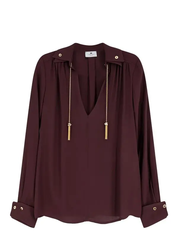 Elisabetta Franchi Viscose Shirt With Gold Metal Details - Brown