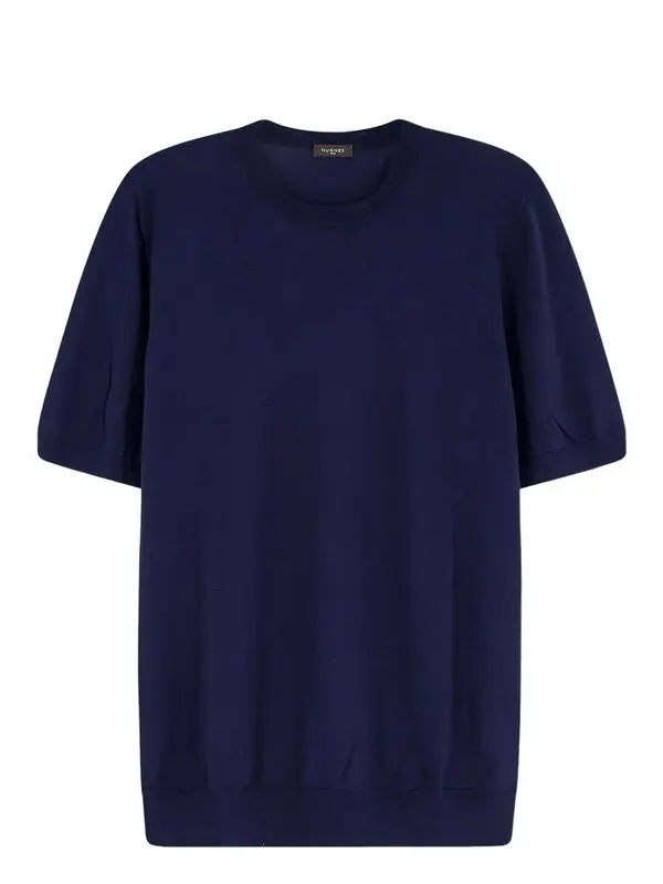 NUGNES 1920 Cotton Sweater With Crew Neck And Short Sleeves - Blue