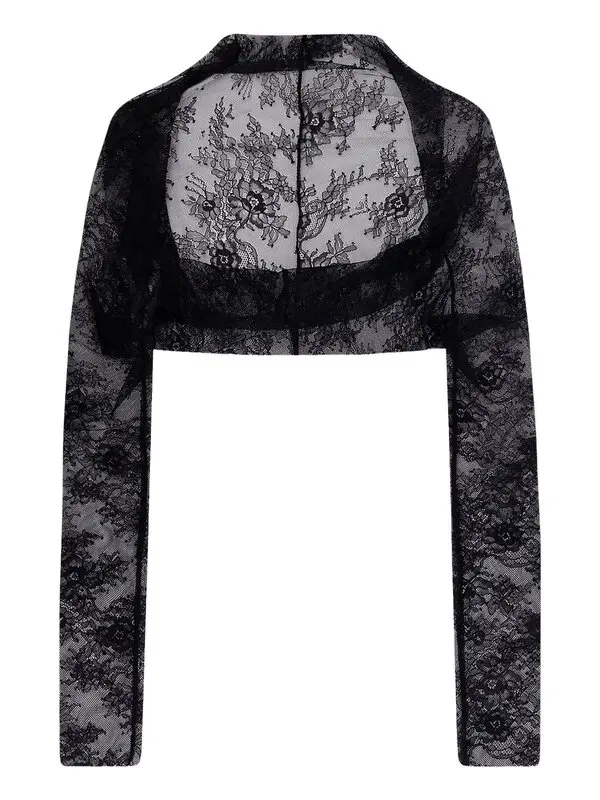 Alberta Ferretti Lace Floral Long Sleeve Top - Black