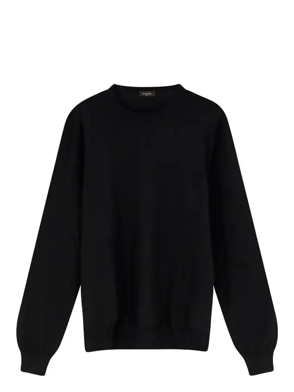 NUGNES 1920 Cotton Crew Neck Long Sleeve Sweater - Black