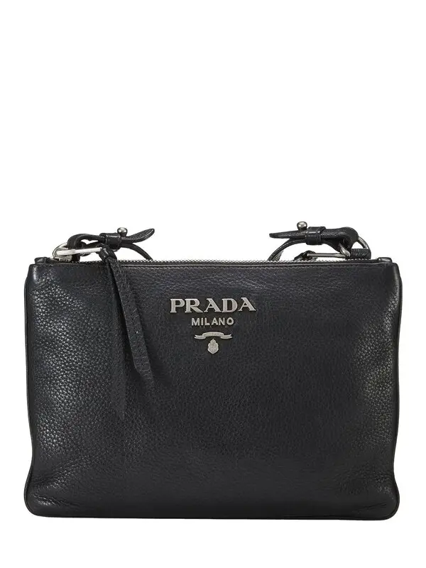 Prada Vitello Daino Double Zip Crossbody Bag - Black