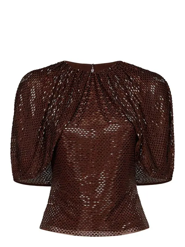 SELF-PORTRAIT Embellished Tulle Top With Cape Sleeves - Multicolor