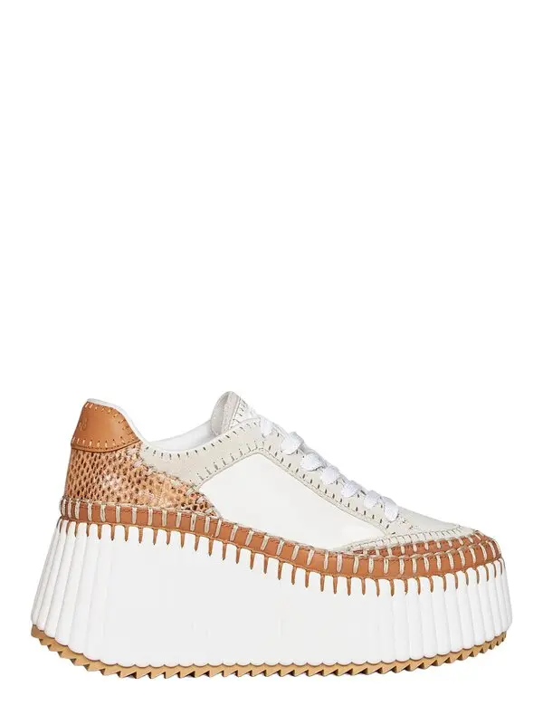 Chloé Nama Wedge Sneakers With Embossed Logo And Suede Inserts - Multicolor