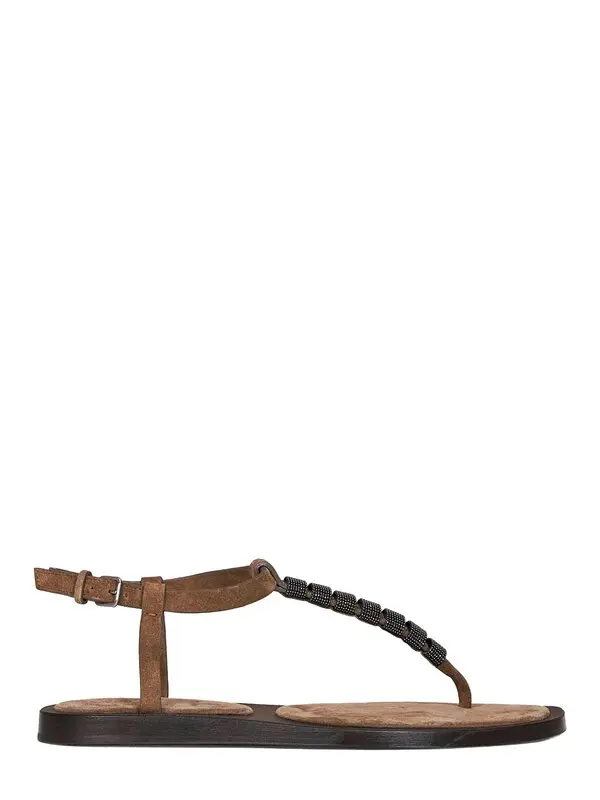 Brunello Cucinelli Suede Thong Sandals With Monili Embellishment - Multicolor