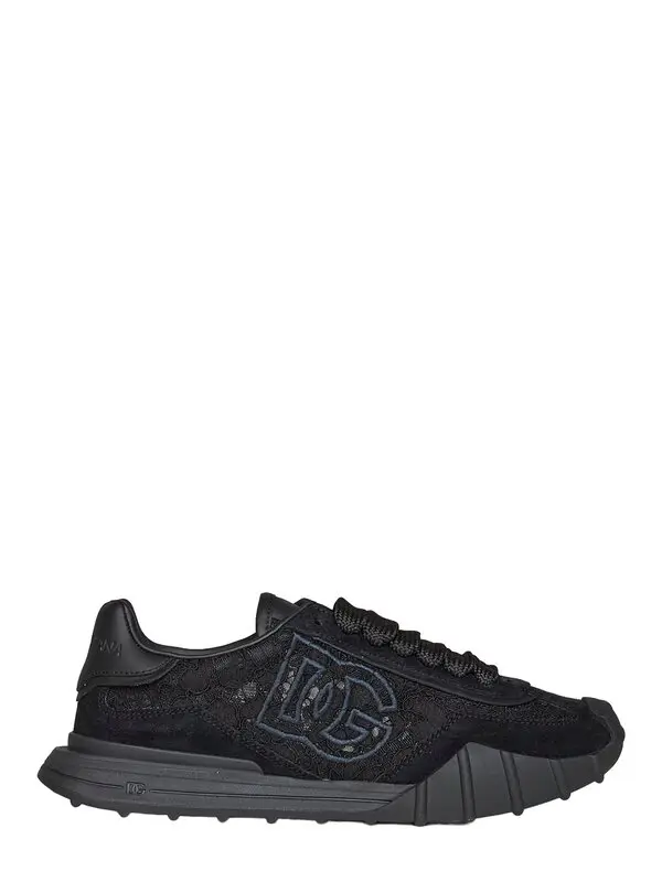 Dolce & Gabbana Black Lace And Calf Suede Low-top Sneakers - Multicolor