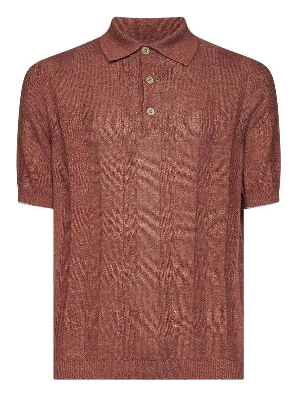 Brunello Cucinelli Terracotta Wide Ribbed Linen And Cotton Knit Polo Shirt - Multicolor
