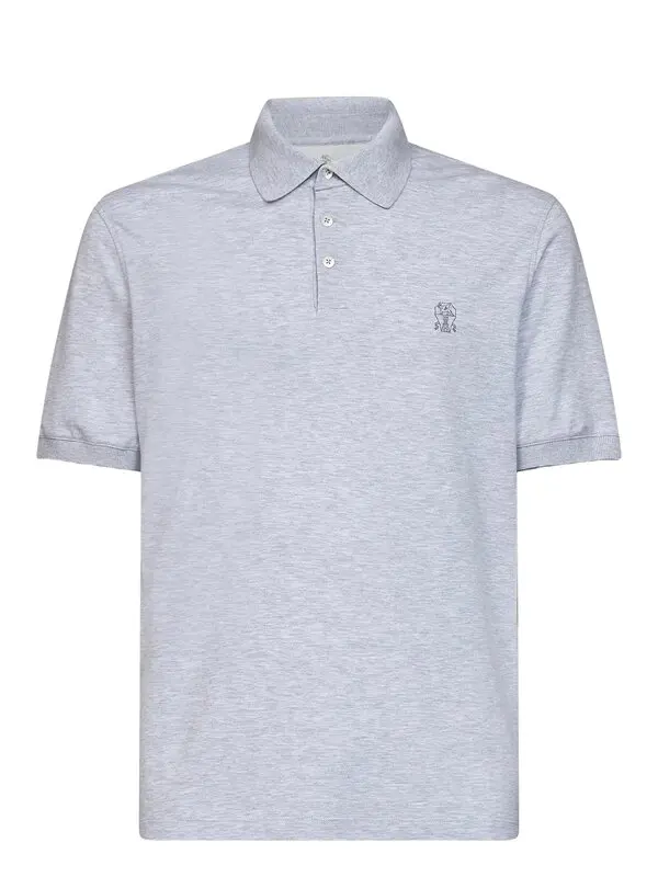 Brunello Cucinelli Grey Cotton Pique Logo Polo Shirt - Multicolor