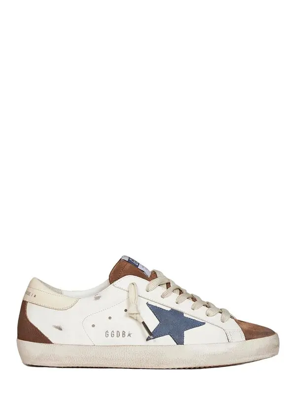 GOLDEN GOOSE White Leather Super-star Sneakers With Blue Suede Star - Multicolor