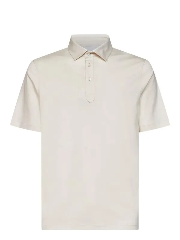Brunello Cucinelli Cream White Cotton Jersey Polo Shirt - Multicolor