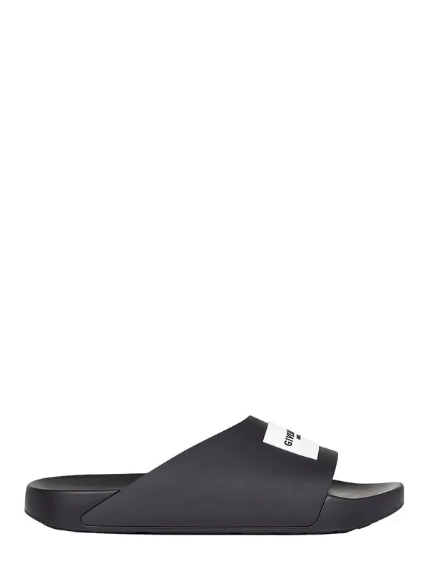 Givenchy Black Rubber Label Slide Flat Mules - Multicolor