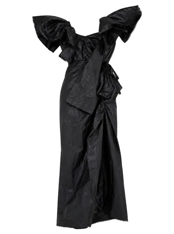 MIRO MISLJEN Ruffled Off-shoulder Gown - Black