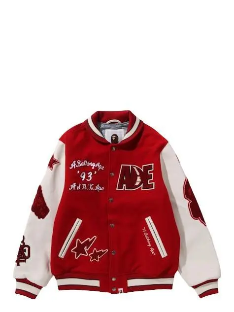 A BATHING APE Motif Varsity Jacket - Red
