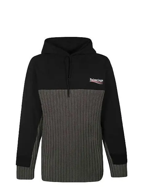 Balenciaga Cola Label Splicing Hooded Sports Sweatshirt - Black