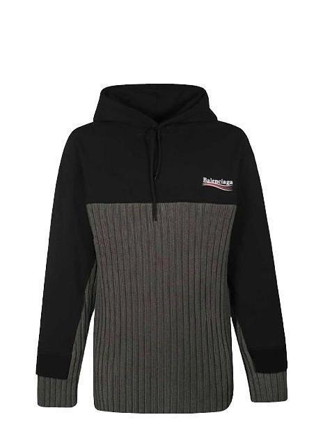 Balenciaga Cola Label Splicing Hooded Sports Sweatshirt - Black