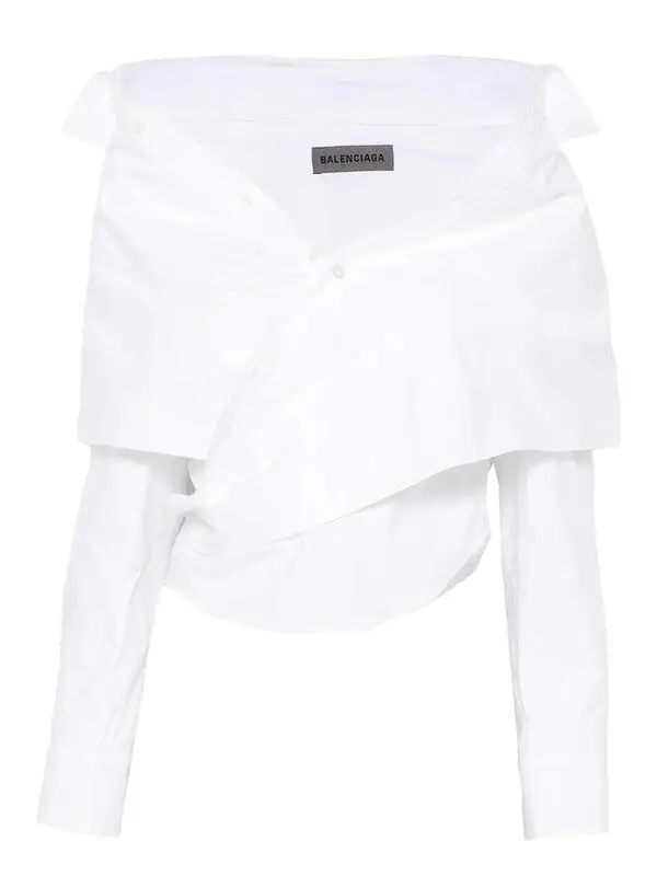 Balenciaga White Cotton Off-the-shoulder Wrap Blouse - Blue