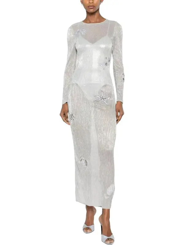 LESLIE AMON Sequin-embellished Maxi Dress - Silver