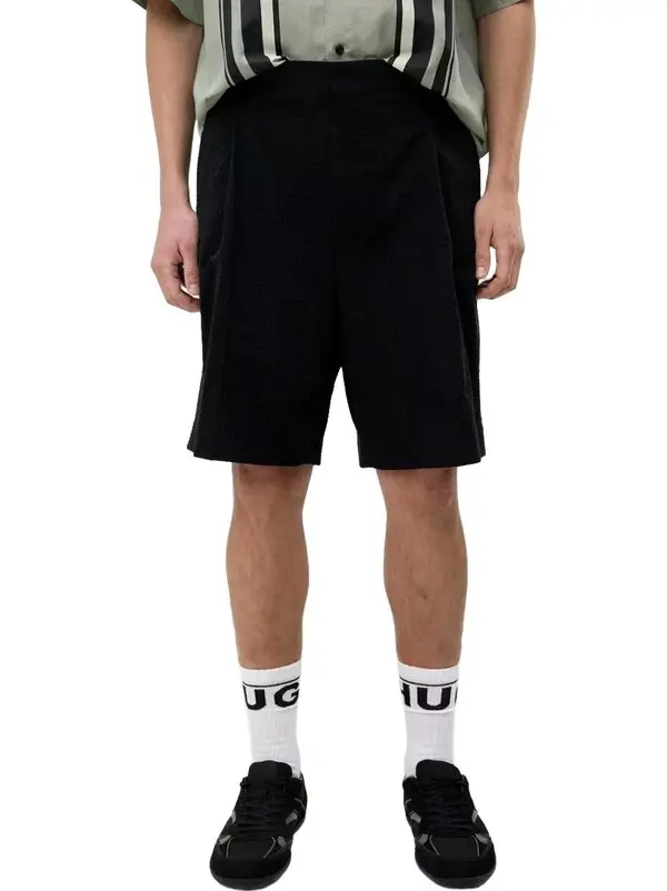 Hugo Seersucker Textured Pleated Shorts - Black