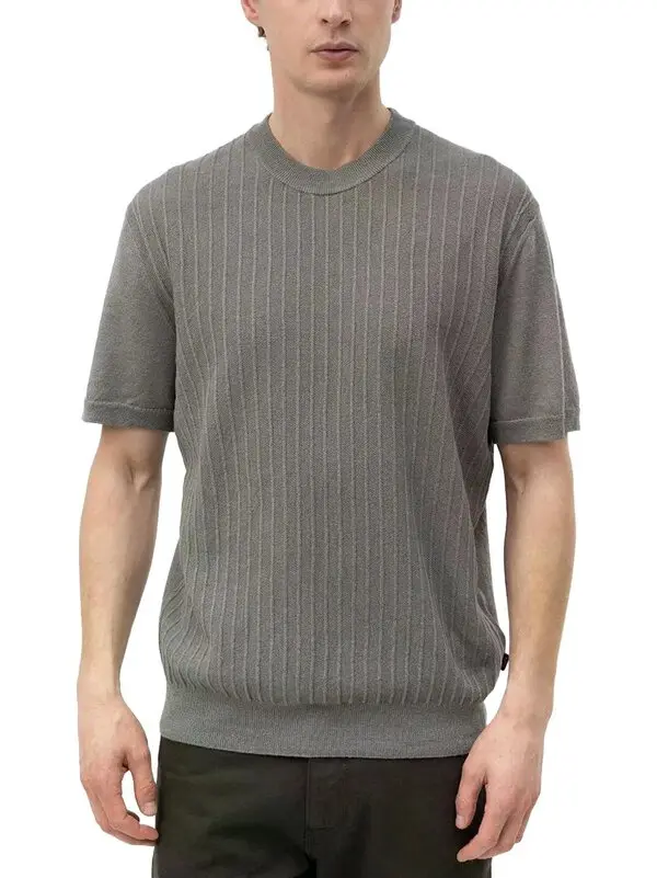 BOSS Ribbed Knit Short-sleeve Sweater - Grey