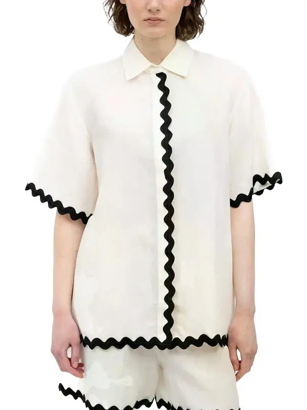 Hugo Off-white Scalloped Trim Short Sleeve Shirt - Neutrals
