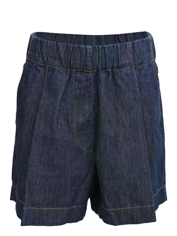 Dries Van Noten Cotton Denim Pleated Shorts - Blue
