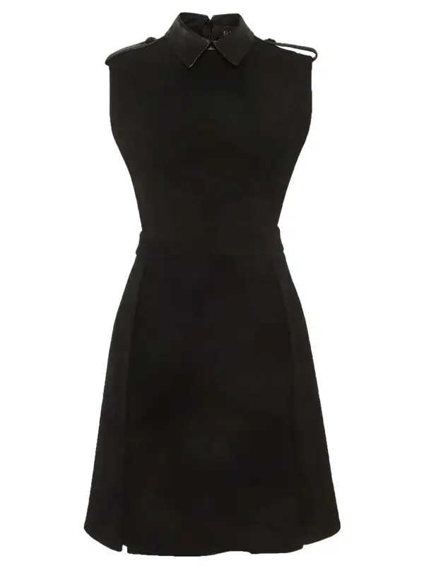 Gucci Leather Trim Sleeveless Mini Dress - Black