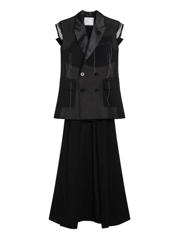 Sacai Wool Blend Organza Vest - Black