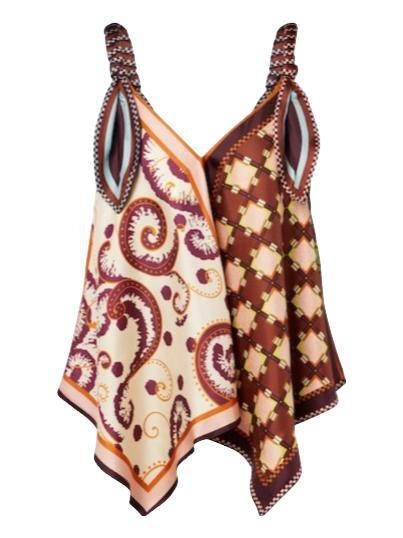 ALEMAIS Printed Silk Twill Top With Knotted Shoulder Straps - Nude